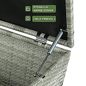 Outdoor 110 Gallon Rattan Deck Box, Wicker Patio Storage Cabinet Waterproof Storage Double Openable Door Cabinet Rattan Storage Deck Box with Lid and Separate Storage Shelf for Garden, Patio, Porch, Yard, can Store Cushions, Tools, Toys,Gray