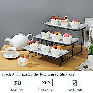 Yedio Porcelain Coffee Cups with Saucers and Metal Stand and 3 Tier Rectangular Serving Platter Bundle