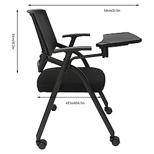 LOHISHILO 4pcs Mesh Guest Reception Stack Chair Tablet Arm Chair with Caster Arms for Office Conference, Reception, Training Room Chair, Schools, Meeting Rooms, Step Classrooms, Churches, Homes