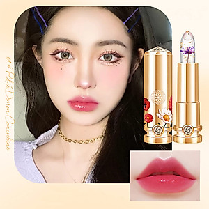 Mrettick 3 Colors Crystal Flower Jelly Lipstick Set,Magic Temperature Color Changing Lip Gloss PH Lipstick Color Changing Jelly Lipstick Waterproof Moisturizer Lip Balm (#1+#2+#3)