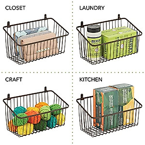 mDesign Metal Wire Wall Mounted Storage Organizer Basket Bin for Kitchen, Bedroom, Bathroom - Mountable Hanging Organization in Pantry, Closet, and Cabinet - Unity Collection - 2 Pack - Bronze