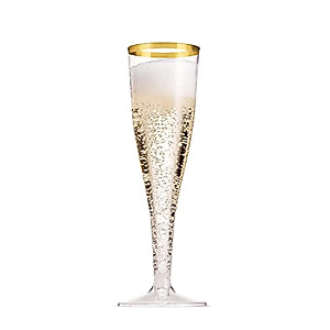 Munfix 50 Pack Gold Rimmed Plastic Champagne Flutes 5 Oz Clear Plastic Toasting Glasses Fancy Disposable Wedding Party Cocktail Cups with Gold Rim