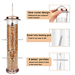 MIXXIDEA Finch Bird Feeder Hanging Metal Thistle Seed Feeder with 8 Feeding Ports Nyger Seed Feeder, Goldfinch Feeder for Outdoors Garden Copper