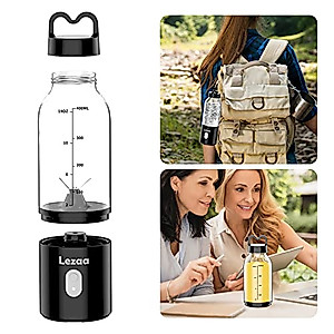 Portable Blender, Blender for Shakes and Smoothies, Personal Blender, USB Rechargeable 14 Oz Mini Blender With for Traveling, Outdoor, Gym, Office(Black)