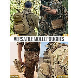 OneTigris Molle Pouch, Tactical Admin Pouch Belt EDC Tool Organizer Zippered Utility Waist Pack 7.5"x5"x2"(Camocolor)