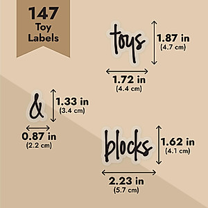 Talented Kitchen 147 Playroom Organization and Storage Labels for Toy Bins, Preprinted Black Script on Clear Vinyl Stickers for Crafts, Canisters, Baskets, and Closet (Water Resistant)