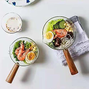 Vctitil Porridge Pot Soup Pot Wooden Handle Cookware High Temperature Resistant Transparent Glass Milk Noodle Pot Saucepan (400ml/600ml)(600ml)