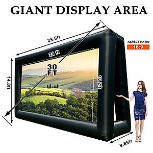 PPXIA Inflatable Screen Outdoor 30ft with Air Blower, Extra Large Blow Up Projector Screen for Outside Movie Nights Home Theater Backyards Pool BBQ Party Fun, Supports Front and Rear Projection
