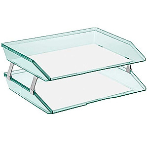 Acrimet Facility 2 Tier Letter Tray Side Load Plastic Desktop File Organizer (Clear Green Color)