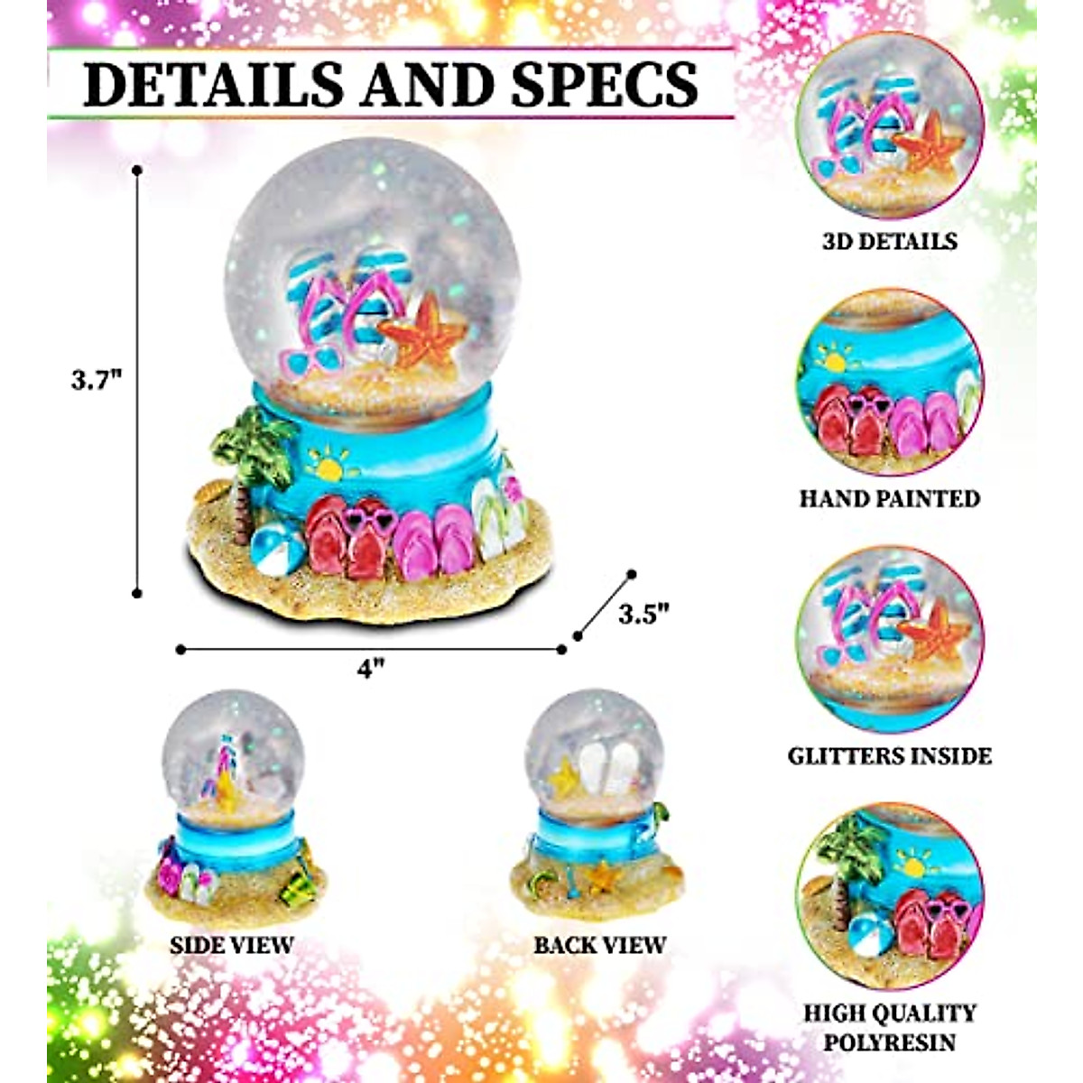 CoTa Global Cool Summer Beach Sandals Snow Globe - Water Globe Figurine with Sparkling Glitter, Collectible Novelty Ornament for Home Decor, for Birthdays, Holiday and Valentine's - 65mm