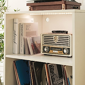 HOMMPA Record Player Stand with LED Lights White Record Storage Stand Vinyl Record Storage Cabinet with Metal Hairpin Legs Turntable Stand Table Holds Up to 150 Albums for Living Room Bedroom White