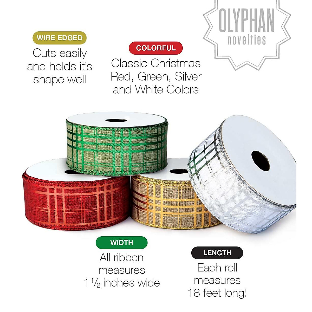 Wired Christmas Ribbon for Tree Plaid Ribbons Set Burlap Xmas Thick 2.5 Inch 4 Rolls 24 Yards for Decorating Trees Gift Wrapping Wreaths Bows Perfect for Tree Topper Wreath Mailbox Staircases