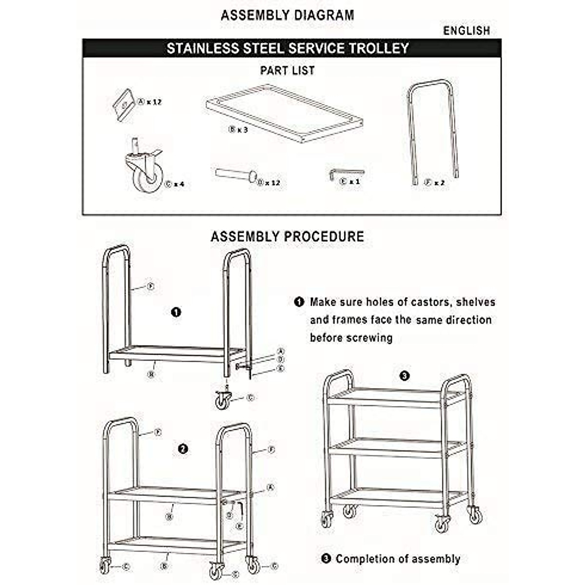 uyoyous Stainless Steel Utility Cart 37"x20"x37" 3-Tier Large Heavy Duty Industrial Serving cart with 360°Rotation Wheels Kitchen Island Stainless Steel Storage Trolley for Hotel Restaurant Home Use