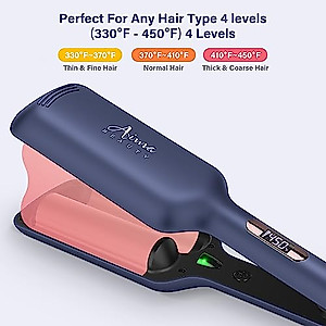 32mm (1.25") Aima Beauty Twins Mermaid Hair Waver, Anti-Scald Hair Crimper 2 Barrel, Beach Wave Curling Iron, Curling Wand with Storage Lock 15S Heats Up for Short/Medium/Long Hair Prussian Blue