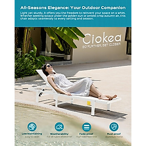 Aluminum Chaise Lounge Chair Outdoor, Patio Lounge Chair with Adjustable 5-Position Recliner and Full Flat Tanning Chair for Patio, Beach, Pool, White