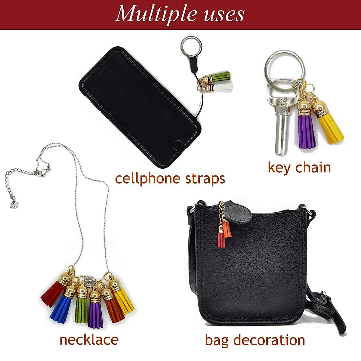 Tassels for Keychains Faux Suede Tassel for DIY Jewelry Making 60 Pcs Leather Keychain Charms Bulk & 60 Pcs Jump Rings Key Chain Rings Bulk for Cellphone Straps Pendants Crafts