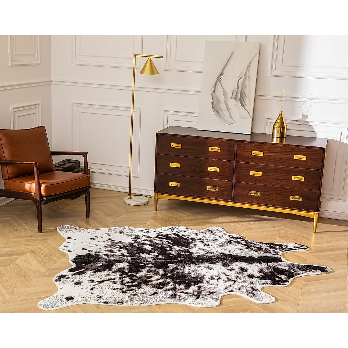 MustMat Faux Cowhide Rug Cow Print Rug Western Cowhide Area Rugs for Living Room (Black and White, 2.6ft x 4.1ft)