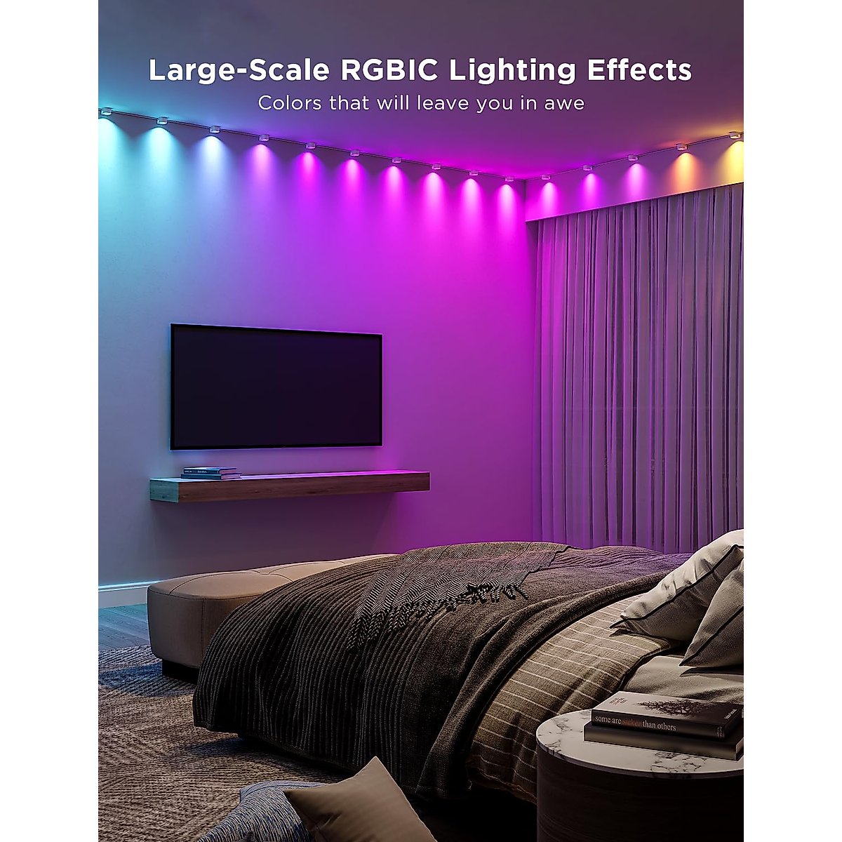 Govee RGBIC String Downlights, Smart LED String Lights Works with Alexa, Color Changing Indoor Wall Light Fixture for Party, New Year & Daily, Music Sync, 9.8ft with 15 LEDs, White