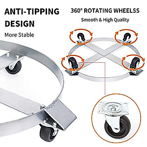 Drum Dolly 55 Gallon Trash Can Dolly Heavy Duty 1000 Pound Barrel Dolly with Swivel Casters Wheel Steel Frame Dolly Non Tipping Hand Truck Capacity Dollies
