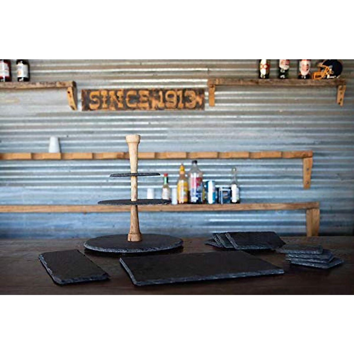 Boska Wooden Serving Party Tower - 3 Layer Best for Cheese, Tapas, Bread, and Desserts Presentation - Board Slab with Non-Slip Feet - Cutting and Charcuterie Board - Dishwasher Safe