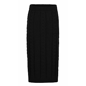 CHARTOU Women's Winter Chunky Cable Knit Long Skirt 2 Piece Outfit Sweater Sets (Large, Black)