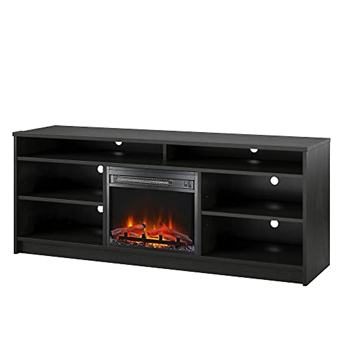 Ameriwood Home Hendrix 65" TV Stand with Electric Fireplace Insert and 6 Shelves, Black Oak