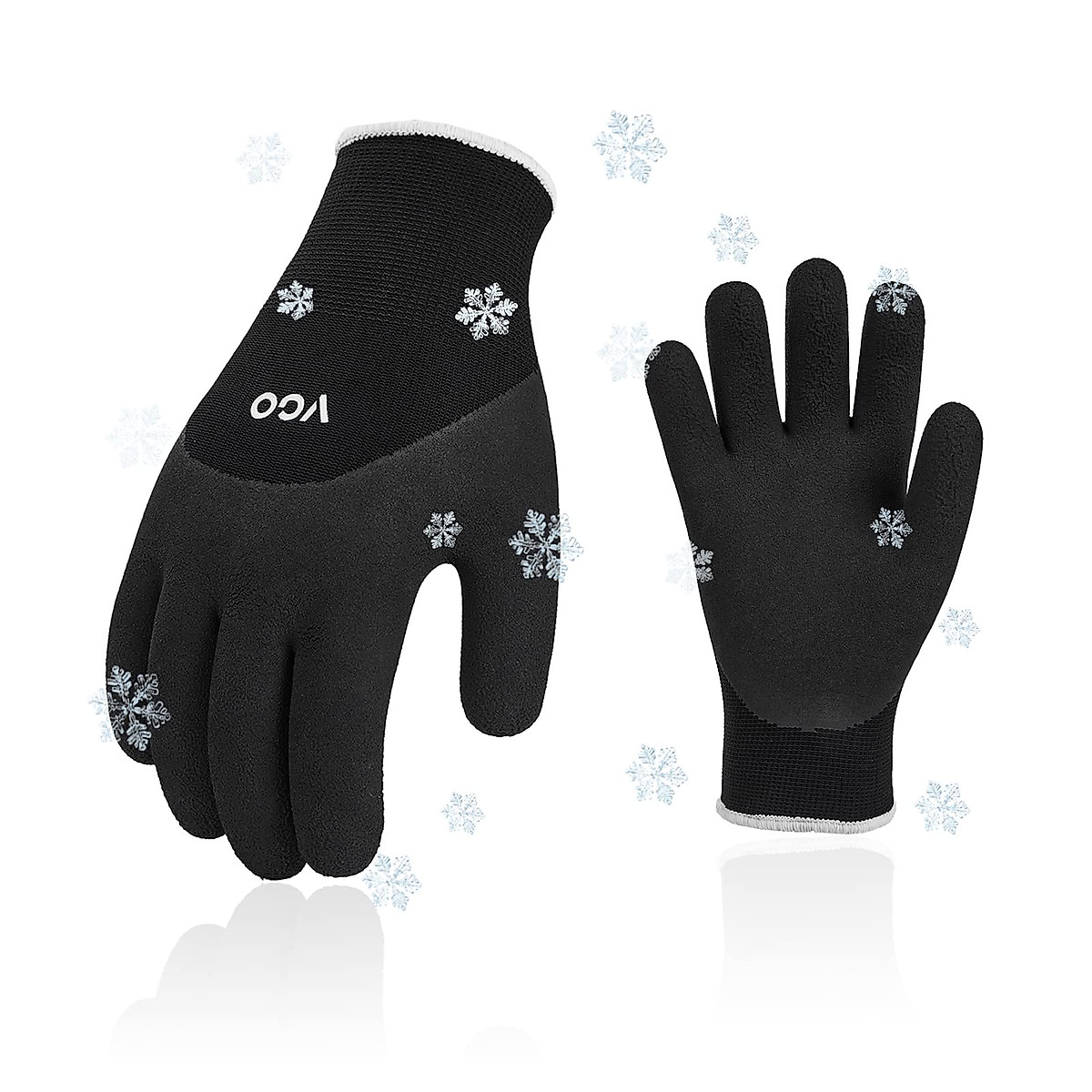 Vgo... 5-Pairs Freezer Winter Work Gloves, Double Lining Rubber Latex Coated for Outdoor Heavy Duty Work (Size M, Black, RB6032)