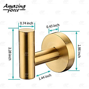 AMAZING FORCE Gold Bathroom Towel Hook Shower Towel Hook Wall Mounted Hand Towek Hook 2 Pack.