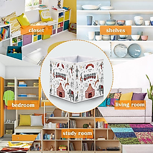 QUGRL Vintage Circus Storage Bins Retro Carnival Clowns Foldable Storage Basket Storage Box Organizer for Clothes Books Drawers Under Bed 15.75 x 10.63in