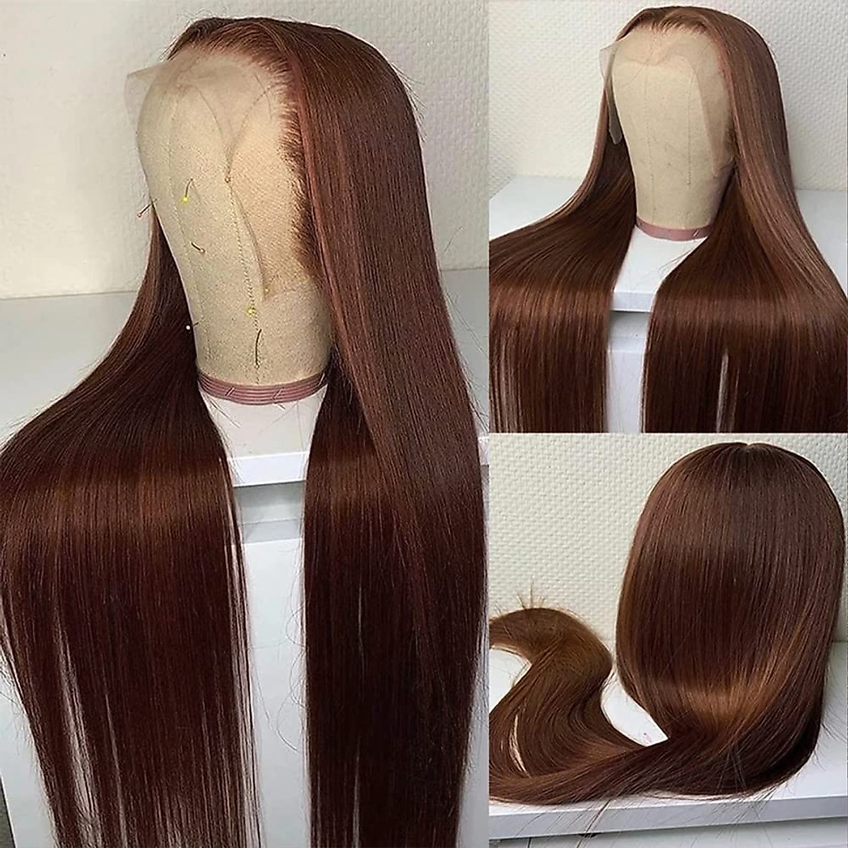 Hermosa 13x4 Brown Lace Front Wigs Human Hair with Baby Hair 180 Density Hd Straight Lace Frontal Human Hair Wigs Pre Plucked Hairline 4# Brown Wig 24 Inch