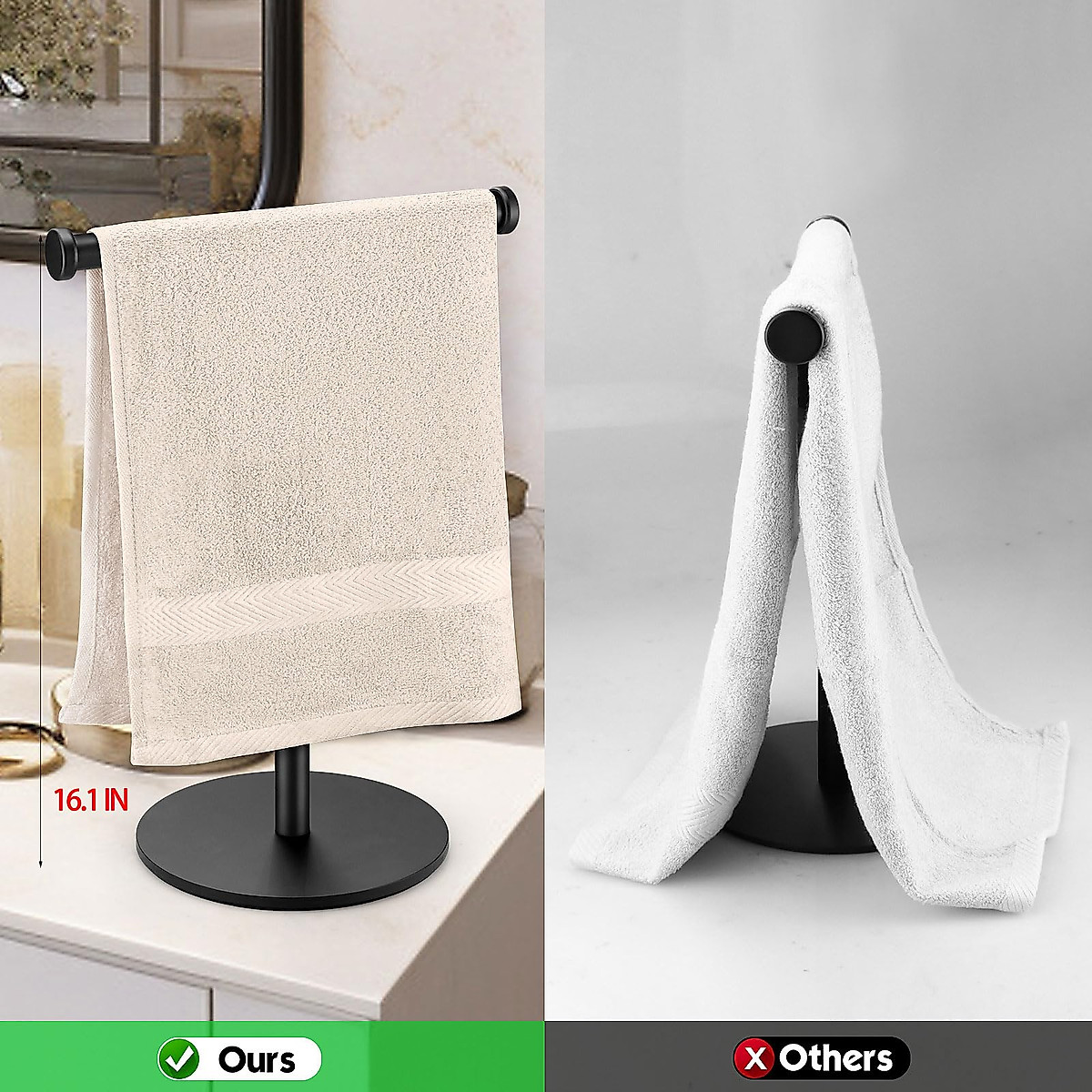 Hand Towel Holder, Matte Black Bathroom Towel Racks, Countertop Towel Stand, T-Shape Towel Holder for Bathroom Kitchen