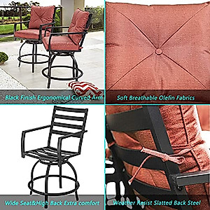 LOKATSE HOME 3 Piece Outdoor Patio Bistro Swivel Bar Sets with 2 Stools and 1 Glass Top Table, Chair, Red