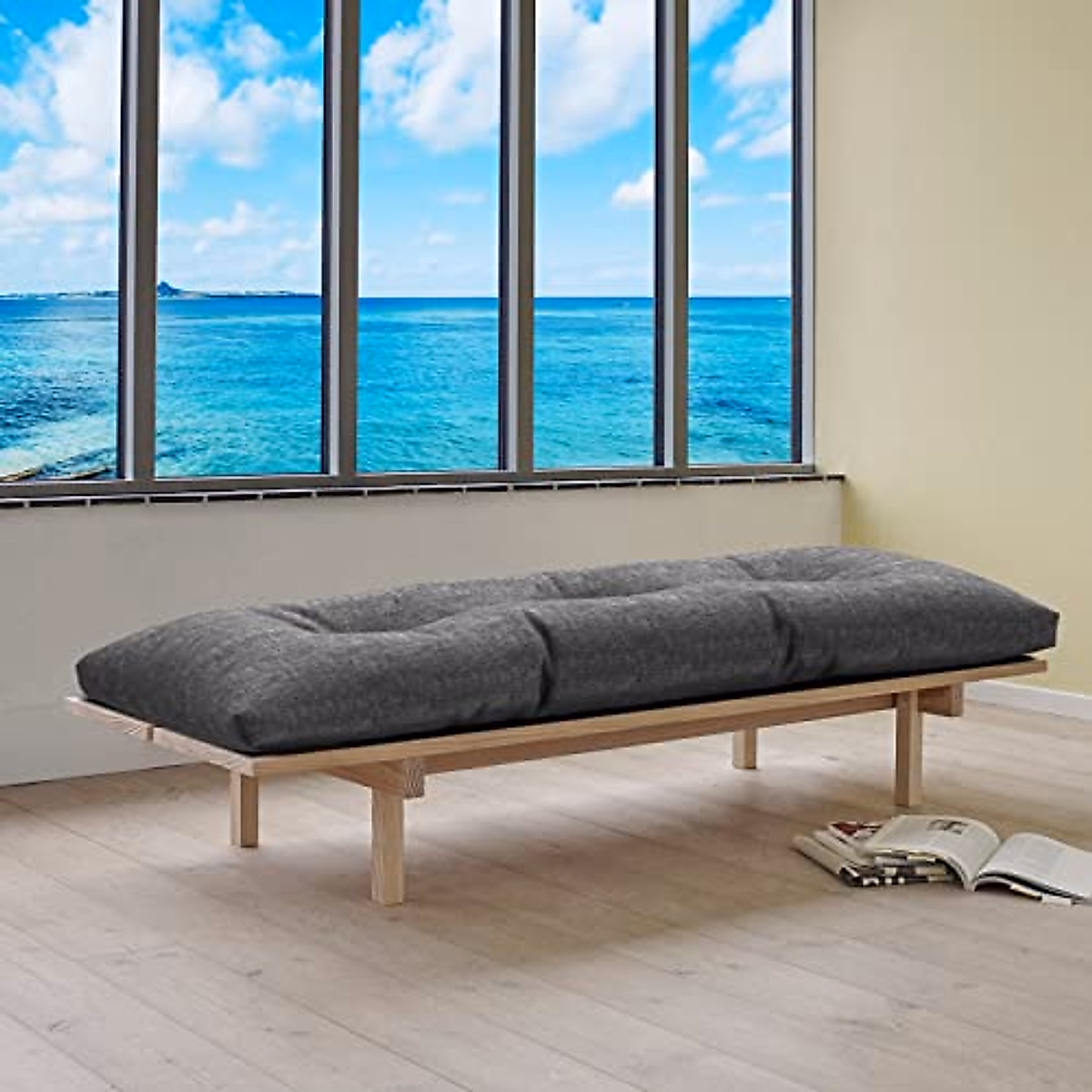 Lokex Bench Cushion Pads Tufted Chair Pads Waterproof Lounge Chair Cushion Swing Cushions Memory Foam Pads for Patio Furniture Window Bay Bench Cushion, [Cationic] Lake Blue, 36"x14"x4"
