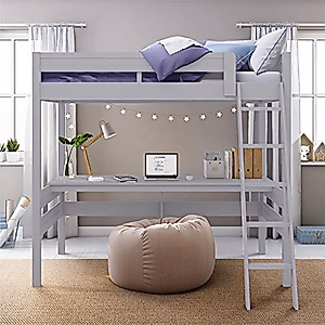DHP Dorel Living Harlan Wood Bed with Ladder and GuardRail, Twin, Gray Loft