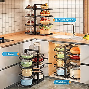 Pots and Pans Organizer for Cabinet, PXRACK 8 Tier Snap-on and Adjustable Pan Organizer Rack for Under Cabinet, Pot Organizer for Kitchen Organization & Storage, Rustproof Pot Lid Organizer (8 Tier)