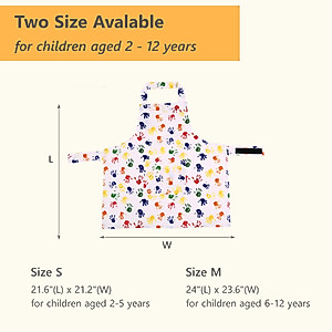 sheelokhwui Kids Apron and Chef Hat Set, Adjustable Child Aprons with Large Pocket for Cooking, Baking, Painting, Art, Gardening, Apron for Boys and Girls of 2-5 Years - Handprint