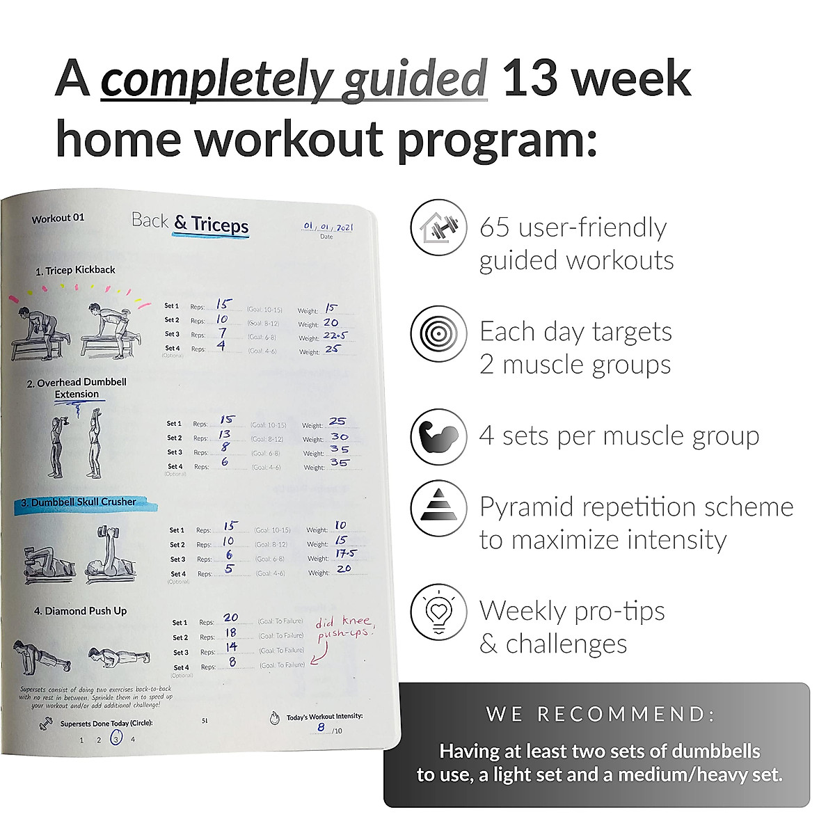 The Dumbbell Home Workout Journal. 13-Week Program. Fitness Planner,Fitness Journal,Workout Notebook.