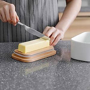 Sweese 303.101 Large Butter Dish - Airtight Butter Keeper Holds Up to 2 Sticks of Butter - Porcelain Container with Beech Wooden Lid, White
