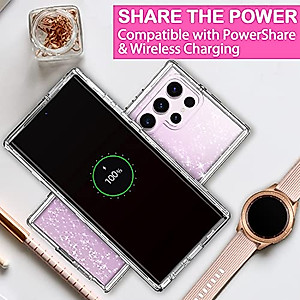 Coolwee Crystal Glitter Full Protective Case for Samsung Galaxy S23 Ultra 5G - 6.8" Heavy Duty Hybrid 3 in 1 Rugged Shockproof Women Girls Transparent Shiny Clear Bling Sparkle
