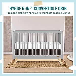 Dream On Me Hygge 5-in-1 Convertible Crib in Pebble Grey Oak, JPMA & Greenguard Gold Certified, Made of Sustainable Pinewood, Easy to Clean, Safe Wooden Nursery Furniture