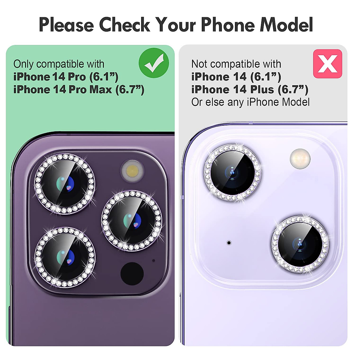 Xfilm for iPhone 14 Pro/iPhone 14 Pro Max Camera Lens Protector Bling, 9H Hardness Scratchproof Metal Individual Diamond Ring Protector, Stylish Accessories, Case Friendly (Deep Purple Diamond)