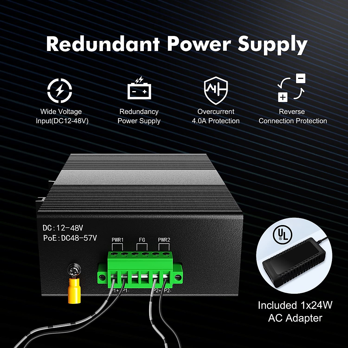 MokerLink 8 Port Gigabit Industrial DIN-Rail Ethernet Switch, 2 SFP Ports with 1 LC 20KM Module(SMF), IP40 Rated Unmanaged Network Switch (-40 to 185°F), with UL Power Supply