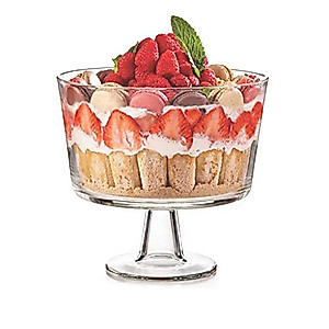 Royalty Art European Trifle Bowl with Pedestal, Round Dessert Display Stand for Laying Cakes, Pastries or Baked Goods, Modern Design with Crystal-Clear Glass, X Quart