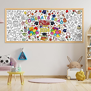 OHOME Graduation Giant Coloring Poster/Tablecloth - Kindergarten Graduation Gifts - 30 x 72 Inches Jumbo Coloring Banner Kids Crafts Games,Kindergarten Graduation Decorations for 5th Grade Preschool