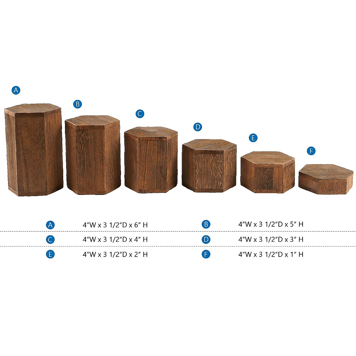 MOOCA Wooden 6 Pcs Hexagon Risers for Display Jewelry and Accessories Display Stand, Brown