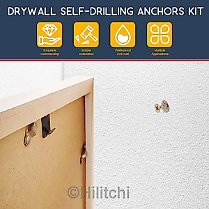 Hilitchi 200Pcs Self Drilling Drywall Anchors with Screws Easy Application No Drill or Holes in Wall, 66 Lbs, 12 x 30mm-100Pcs Anchors and 100Pcs Screws (Metal Anchors)