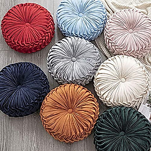 Elero Round Throw Pillow Velvet Home Decoration Pleated Cushion for Couch Chair Bed Car Orange