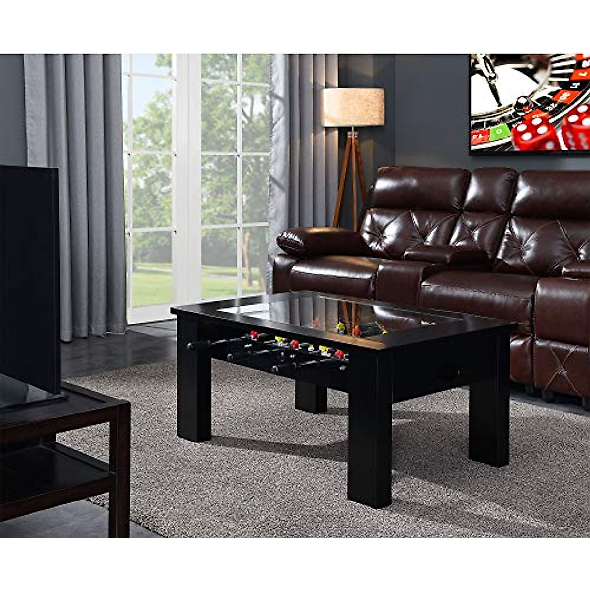 Hanover Foosball Coffee Table with Telescopic Rods and Counterbalanced Players, Black
