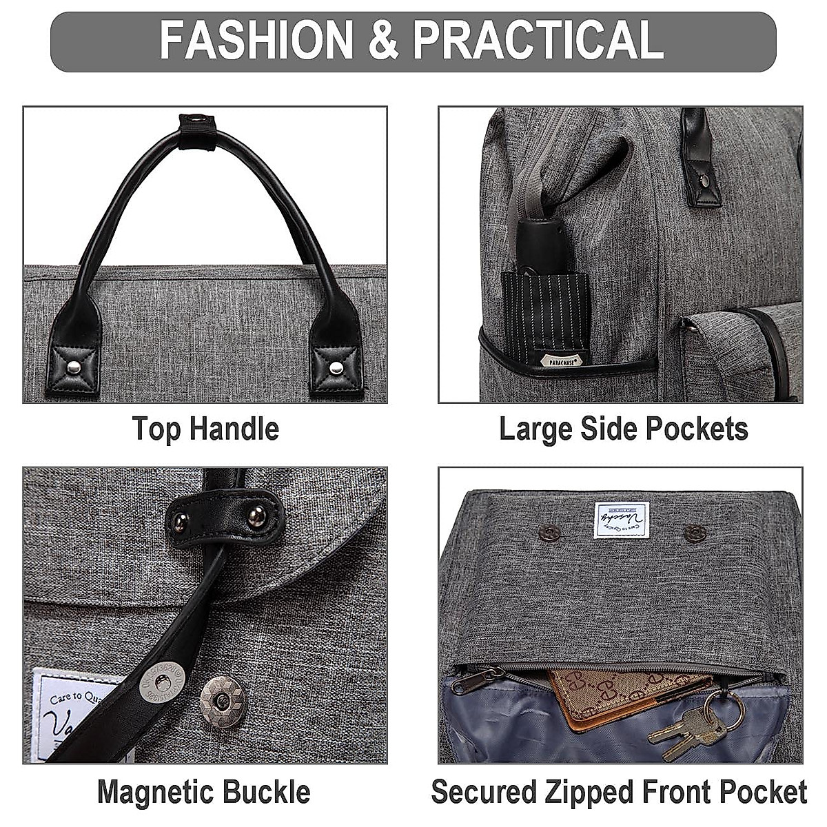 VASCHY Laptop Backpack, Vintage Water Resistant Anti-theft Travel Backpack for Men and Women 15.6inch with USB Charging Port Charcoal Gray