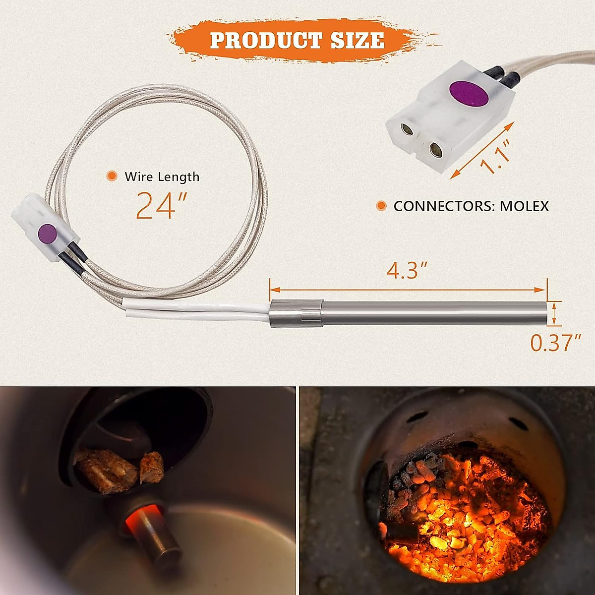 YAOAWE 2 Pack Hot Rod Igniter Kit Replacement for Pit Boss, Pellet Grill Igniter Rod Heating Element Compatible with Pitboss, for Traeger & Camp Chef Grill, with 2 Fuses